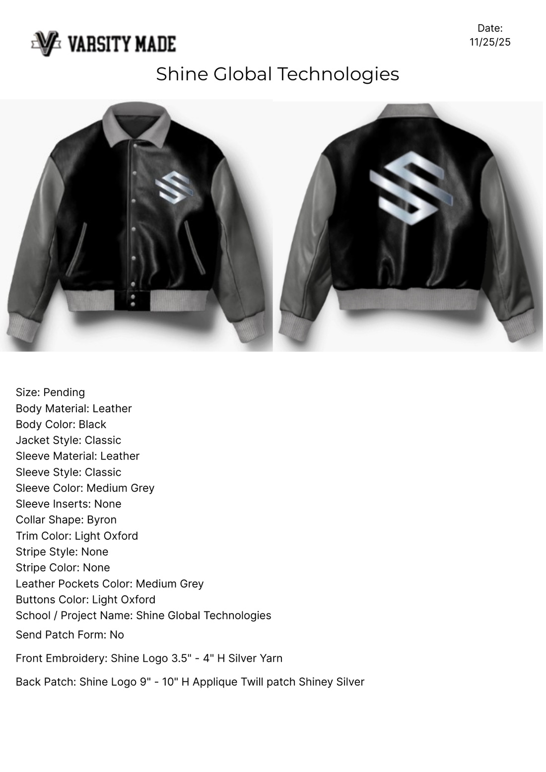Shine Global Technologies Sample Jacket – Varsity Made